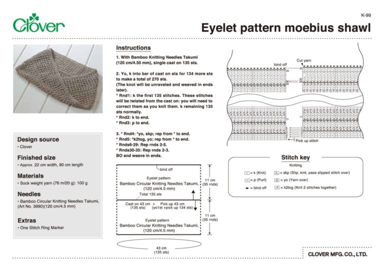 Eyelet pattern moebius shawl - Knitting - Projects - CLOVER