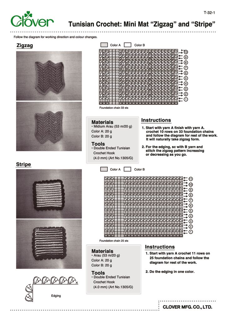 Tunisian Crochet: Mini Mat “Zigzag” and “Stripe” - Crocheting ...