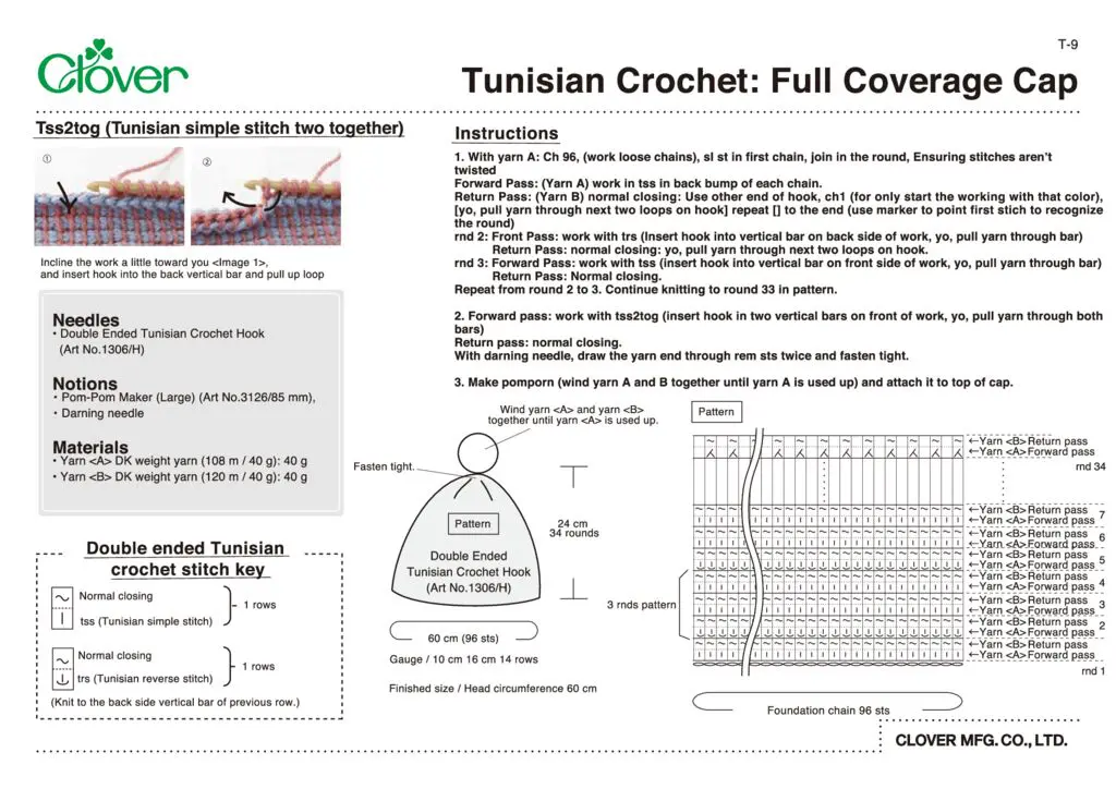 Tunisian Crochet: Full Coverage Cap - งานถักโครเชต์ - รายการ - CLOVER